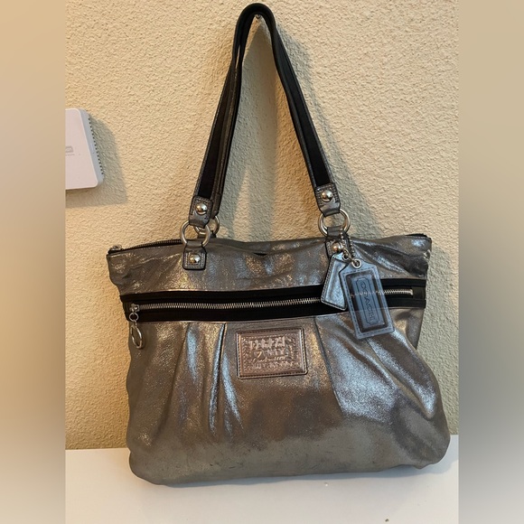 Coach | Bags | Coach 941 Poppy Silver Metallic Leather Bag | Poshmark